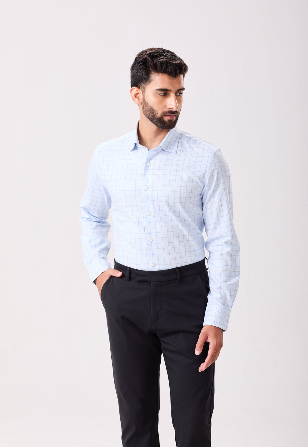 Powder Blue Easy Iron Graph Checks Shirt – MH&Y
